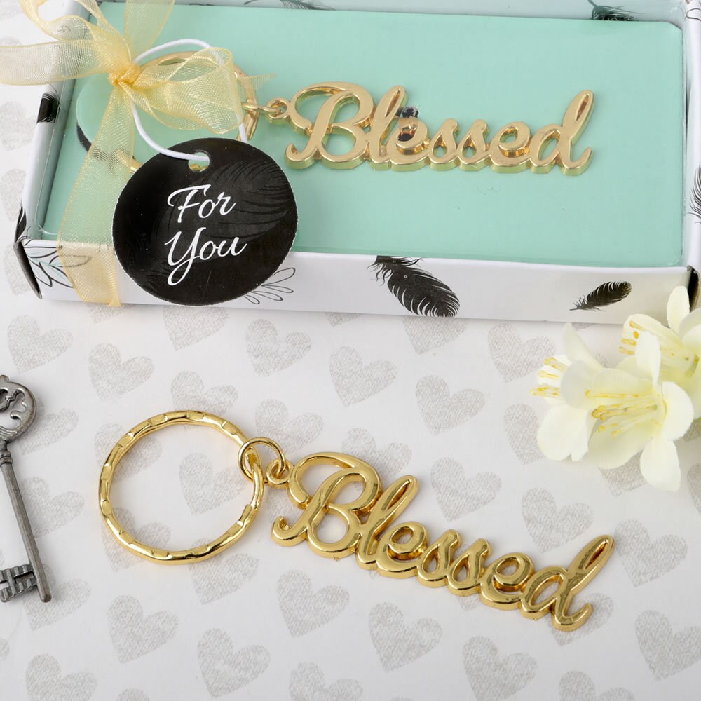 Gold or Silver Blessed Keychain Bridal Shower Wedding Favors | Etsy
