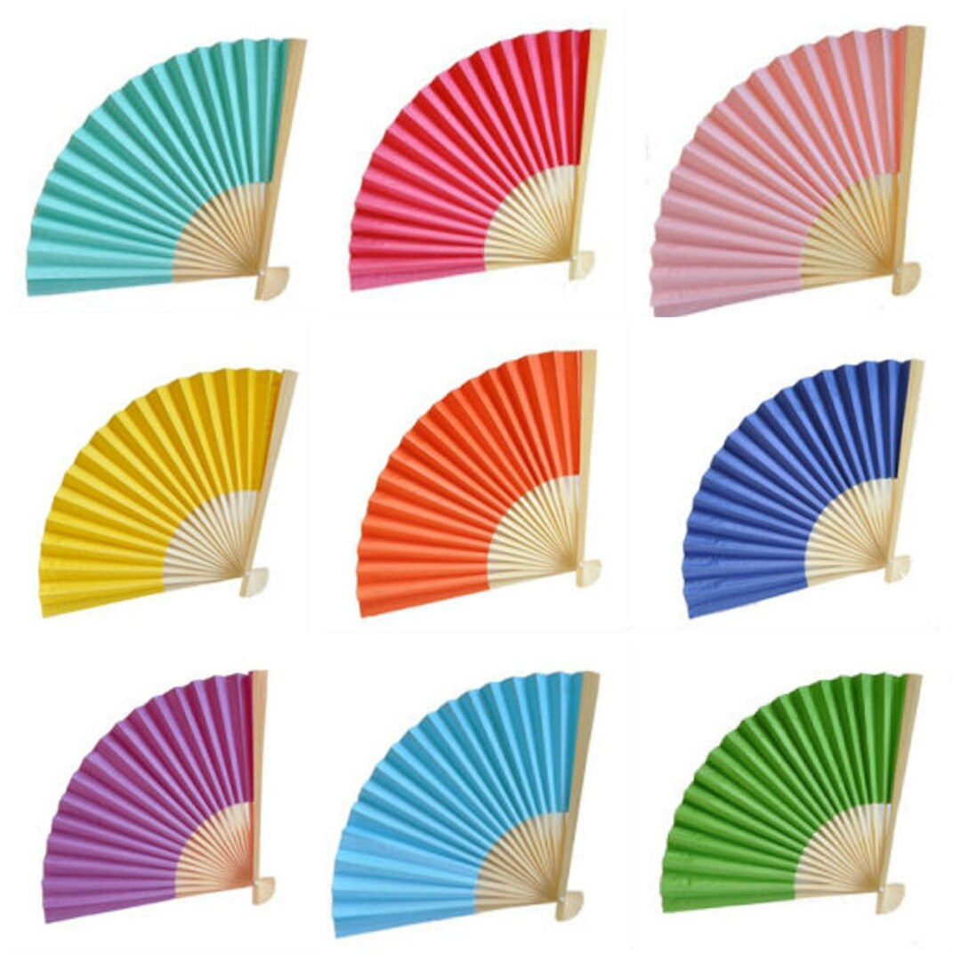 12 Colored Paper Fans Outdoor Summer Bridal Shower Wedding Favors ...