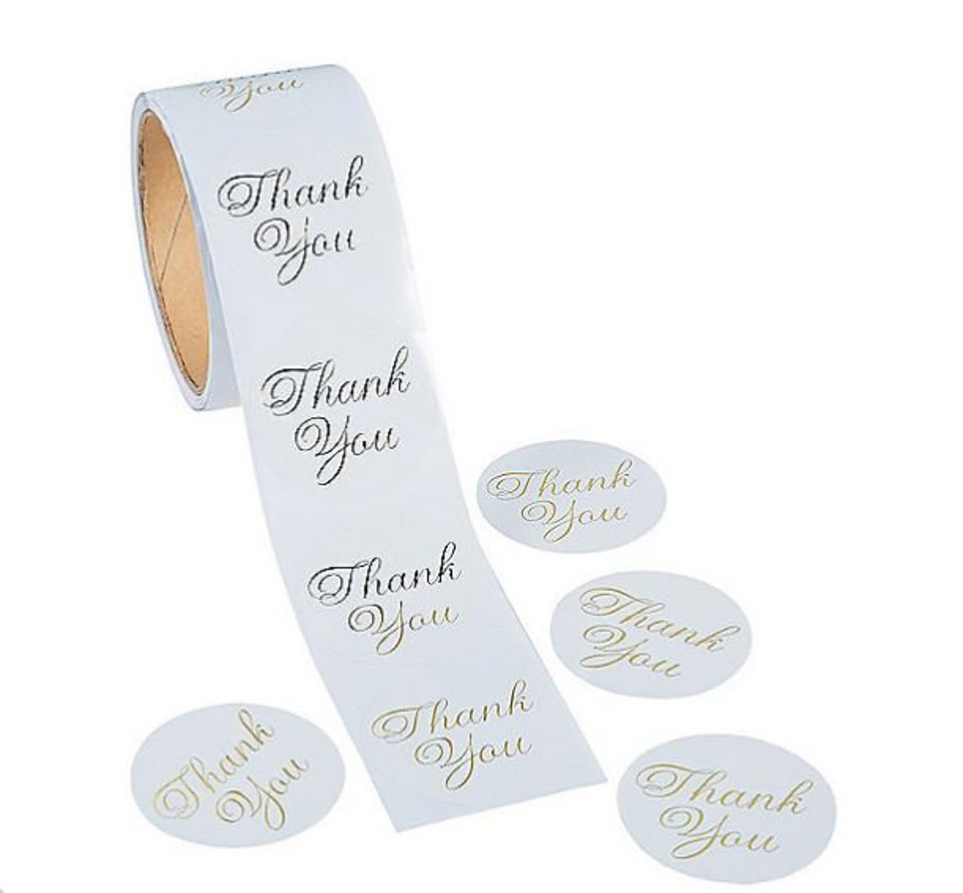 Roll of 100 Metallic Gold Thank You Stickers Bridal Shower Wedding ...