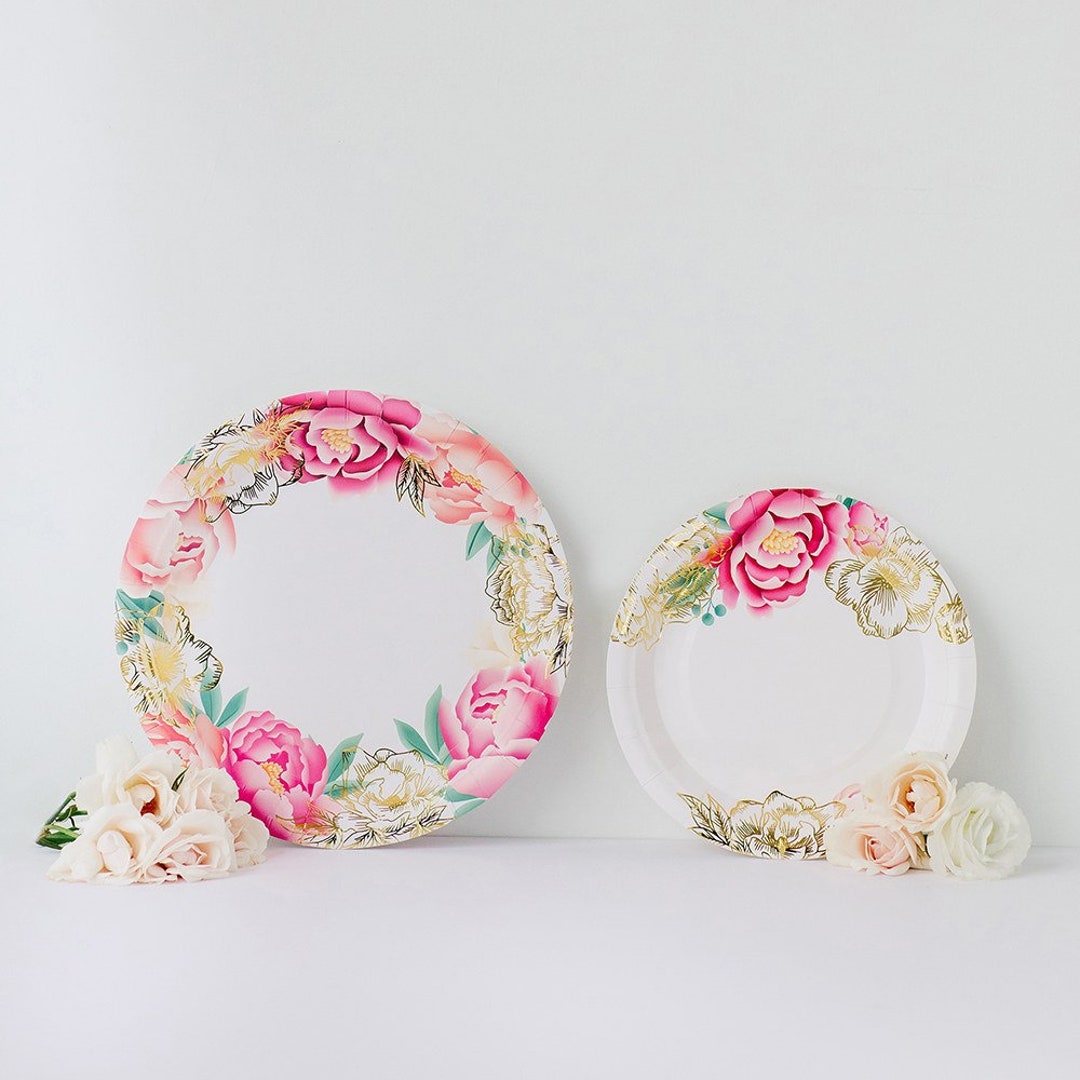 Modern Floral Paper Plates Bridal Shower Wedding Decorations - 2 Sizes ...