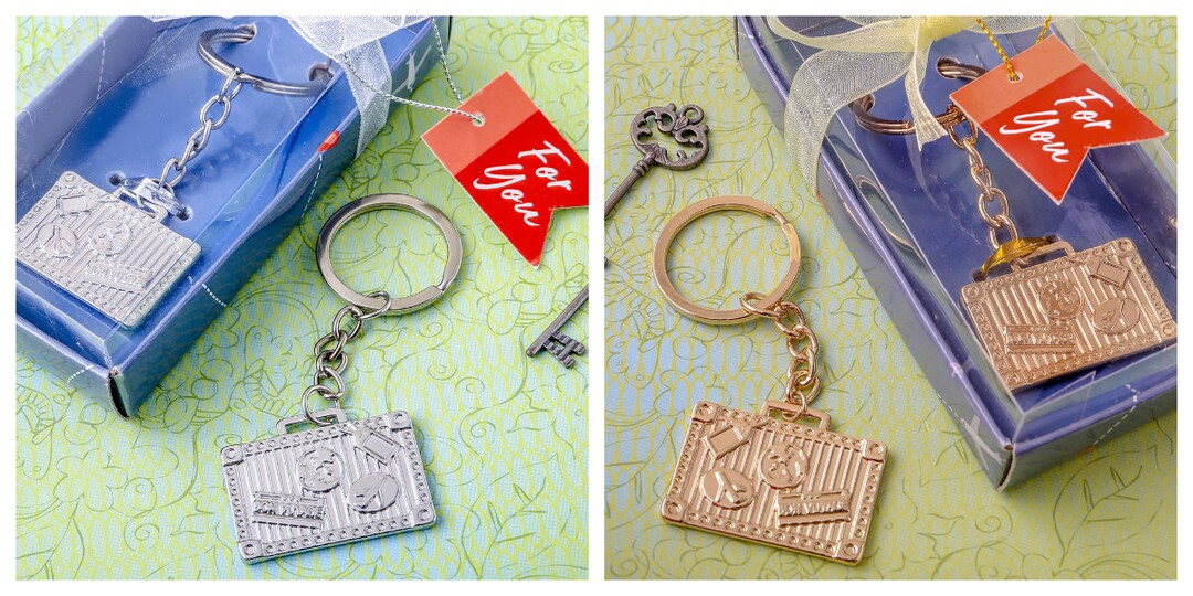 48 Gold or Silver Suitcase Luggage Keychains With Optional Personalized ...