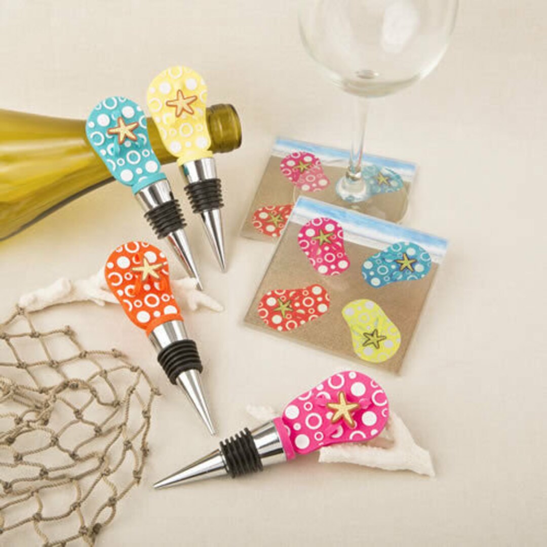 Colorful Flip Flop Bottle Stopper and Glass Coaster Set Bridal Shower ...
