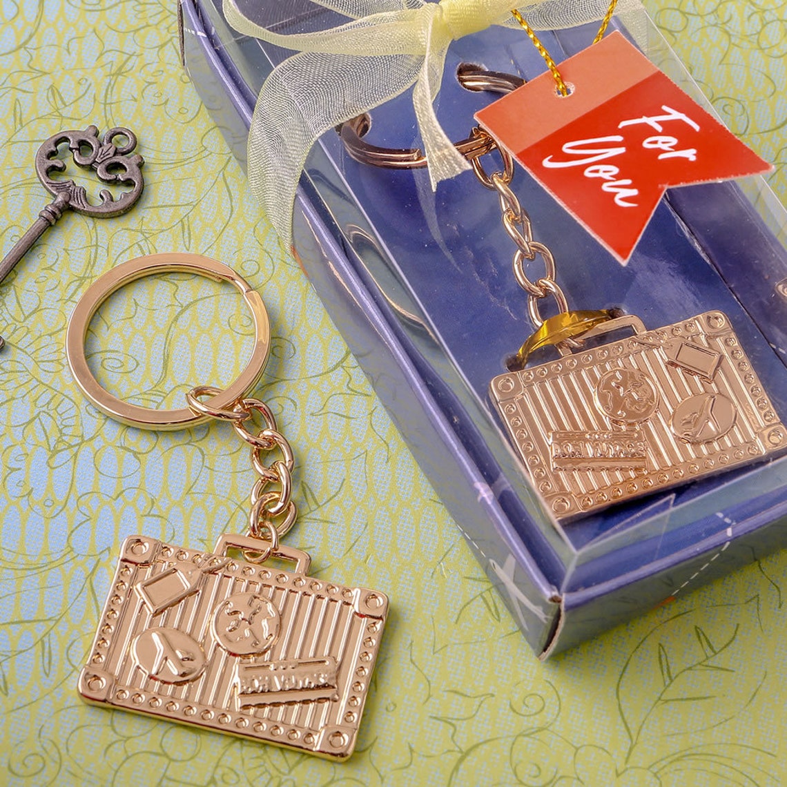 48 Gold or Silver Suitcase Luggage Keychains With Optional - Etsy
