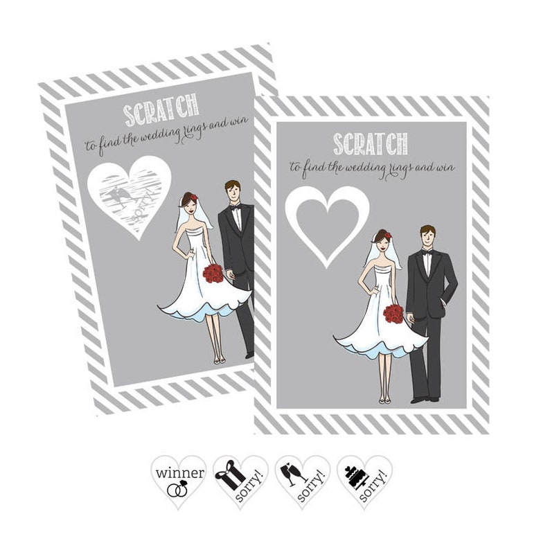 Set of 12 Wedding Themed Scratch off Game Cards Bridal Shower Activity ...