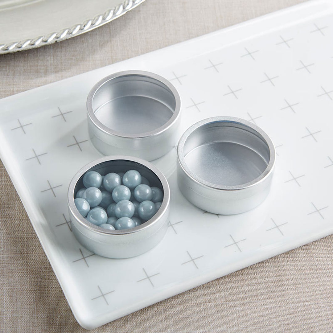 Set of 12 Round Silver Favor Tins Bridal Shower Wedding Favors - DIY ...