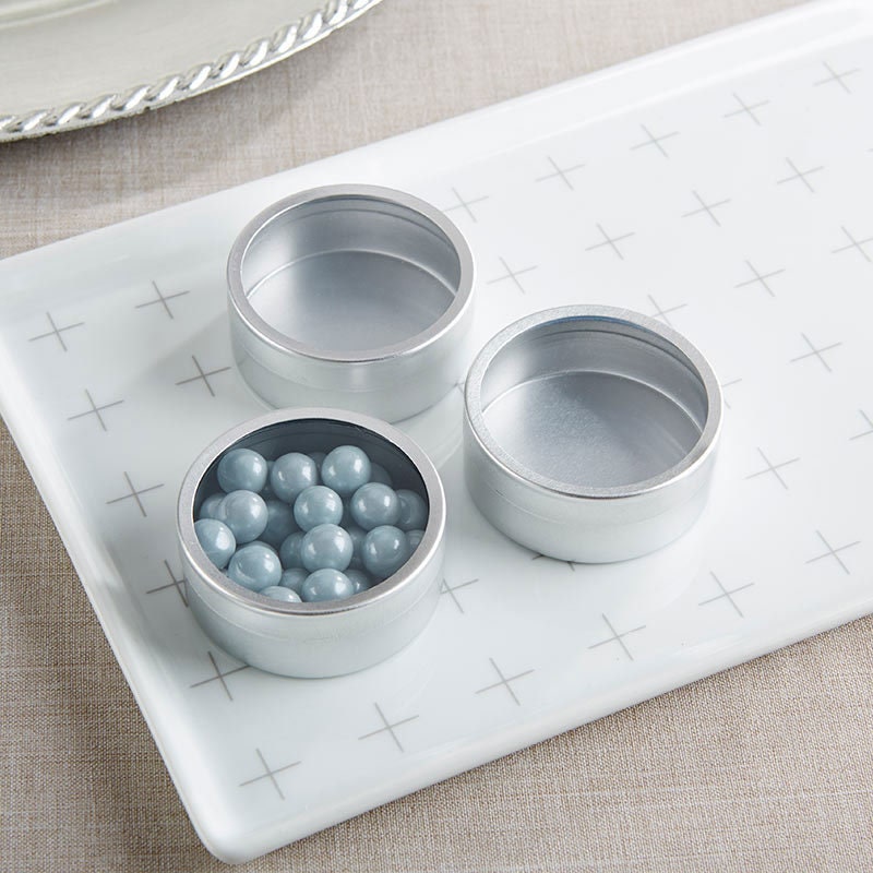 Set of 12 Round Silver Favor Tins Bridal Shower Wedding Favors - DIY ...