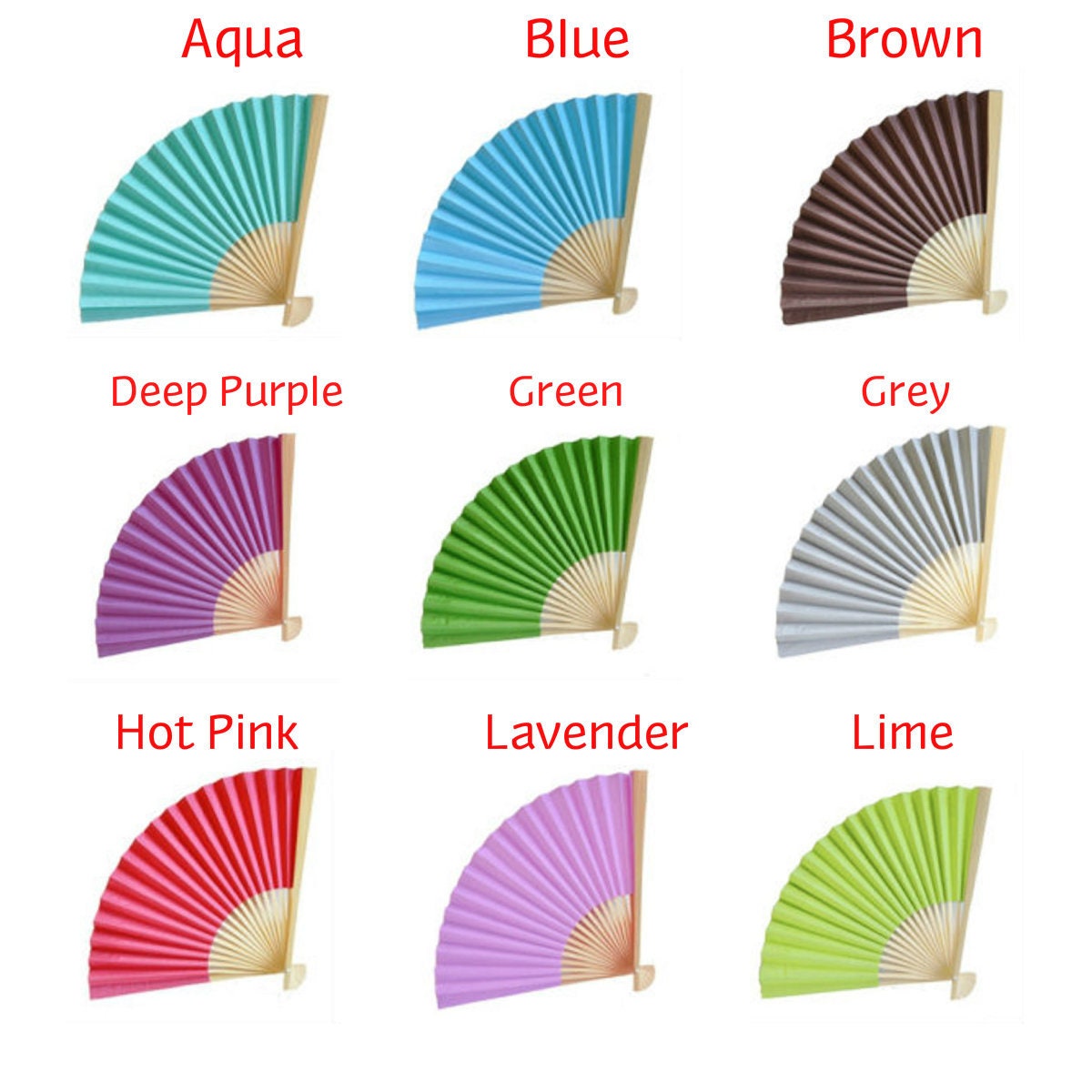 12 Colored Paper Fans Outdoor Summer Bridal Shower Wedding Favors ...