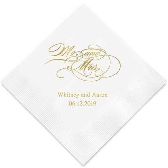Mr and Mrs Script Personalized Printed Wedding Napkins 3 | Etsy