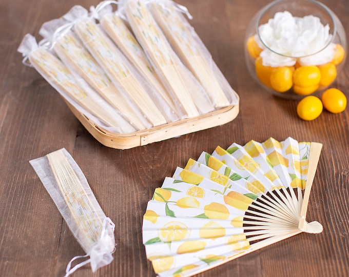 Lemon Fans Set of 10, Wedding Favors, Party Favours, Hand Painted Lemon ...