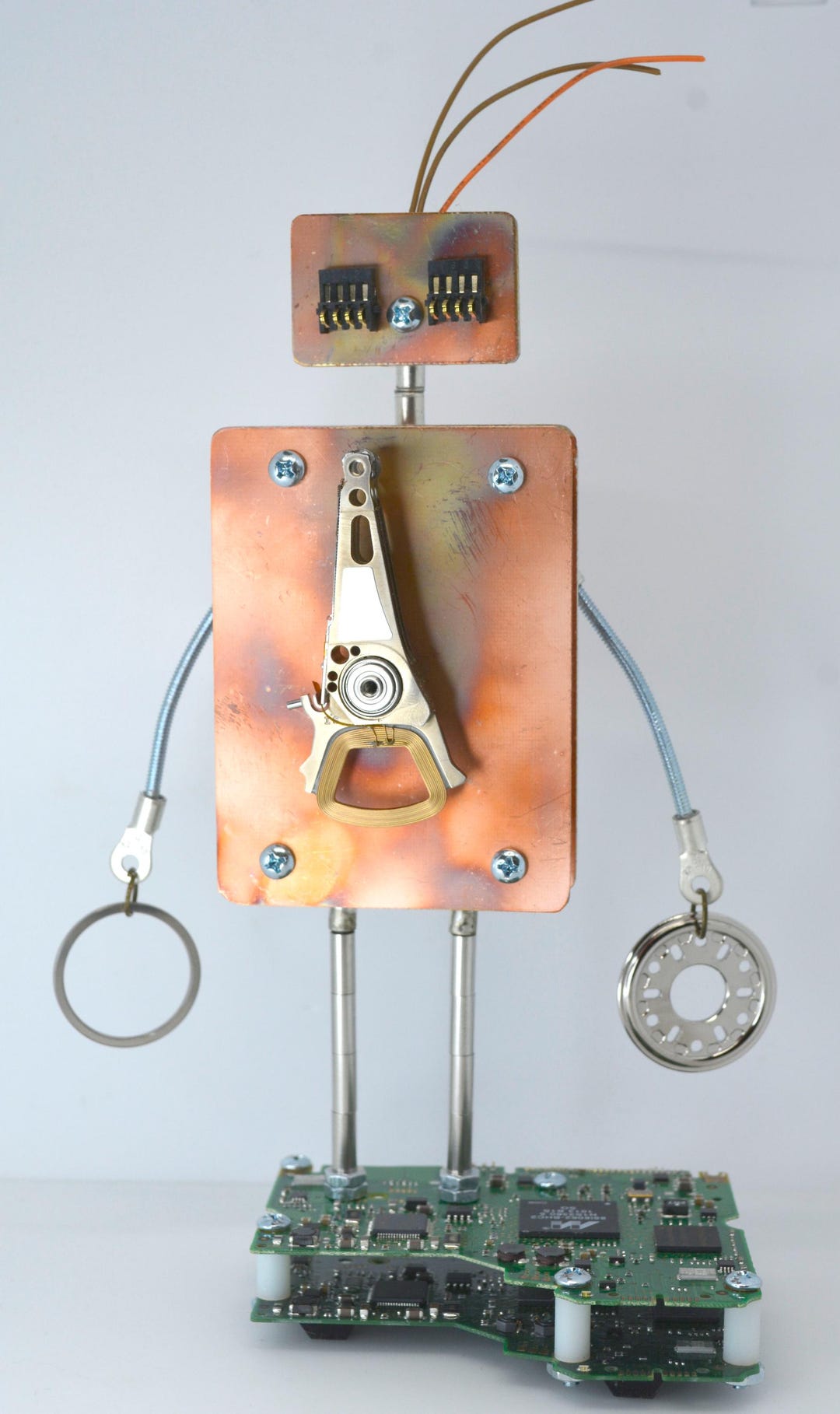 Recycled Robot Sculpture Figure 10 " With Wire Hair Computer Parts ...