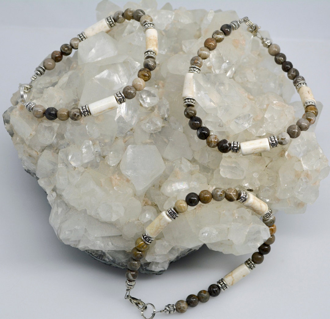 Beaded Bracelet Stone Michigan Mixed Fossils and Petoskey Stone Beads ...