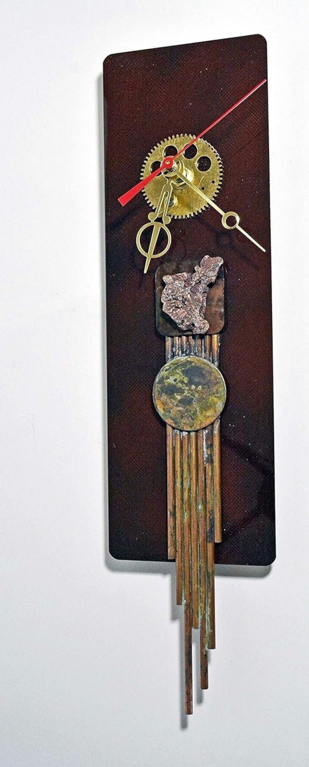 Art Deco Style Recycled Wall Clock Approx. 13 Inches Long X 3.5 Native ...