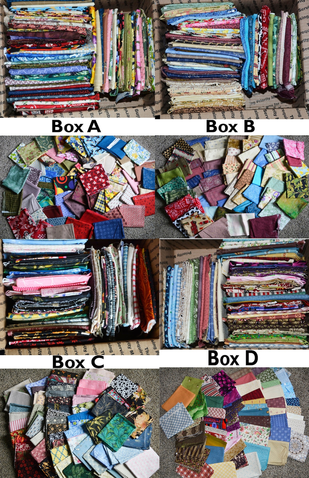 Assortment of 60 Fat Quaters and 1/4 Yard Strips Cotton Fabric ...