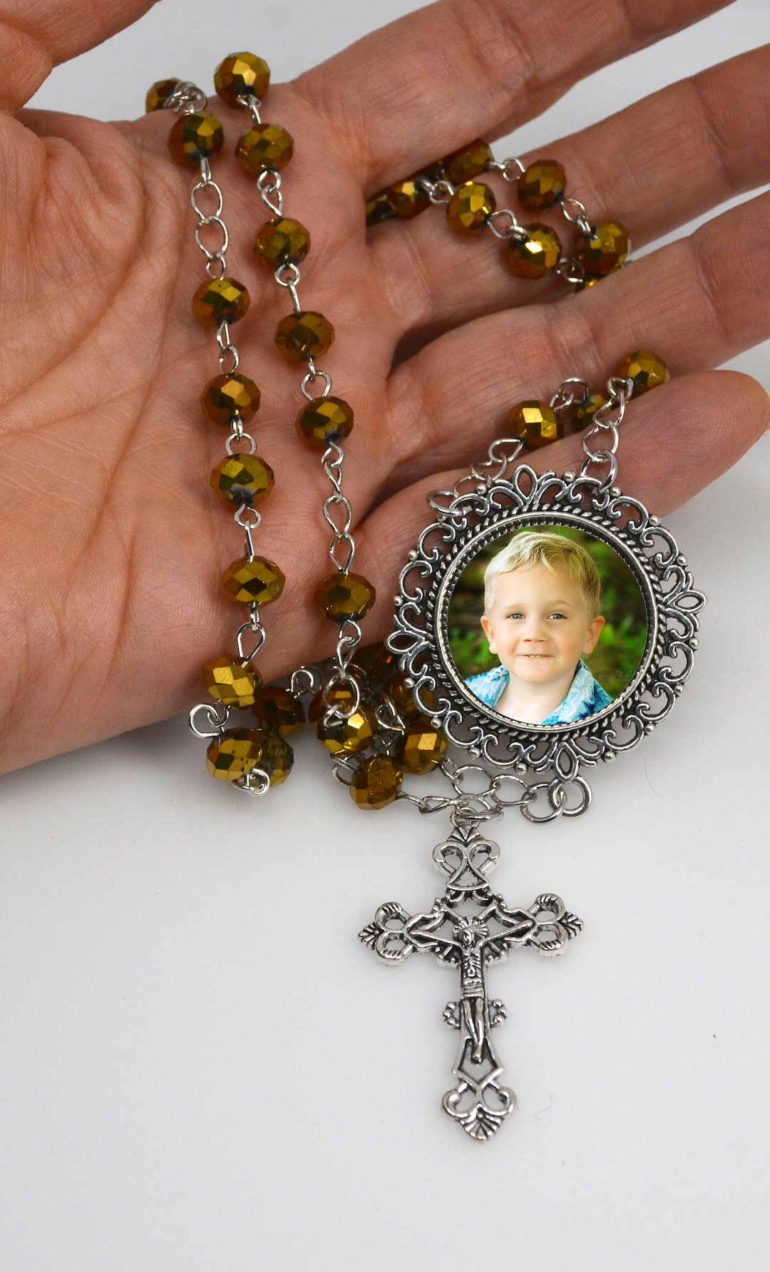 Personalized Custom Photo Golden Rosary, Gifts Wedding Communion ...