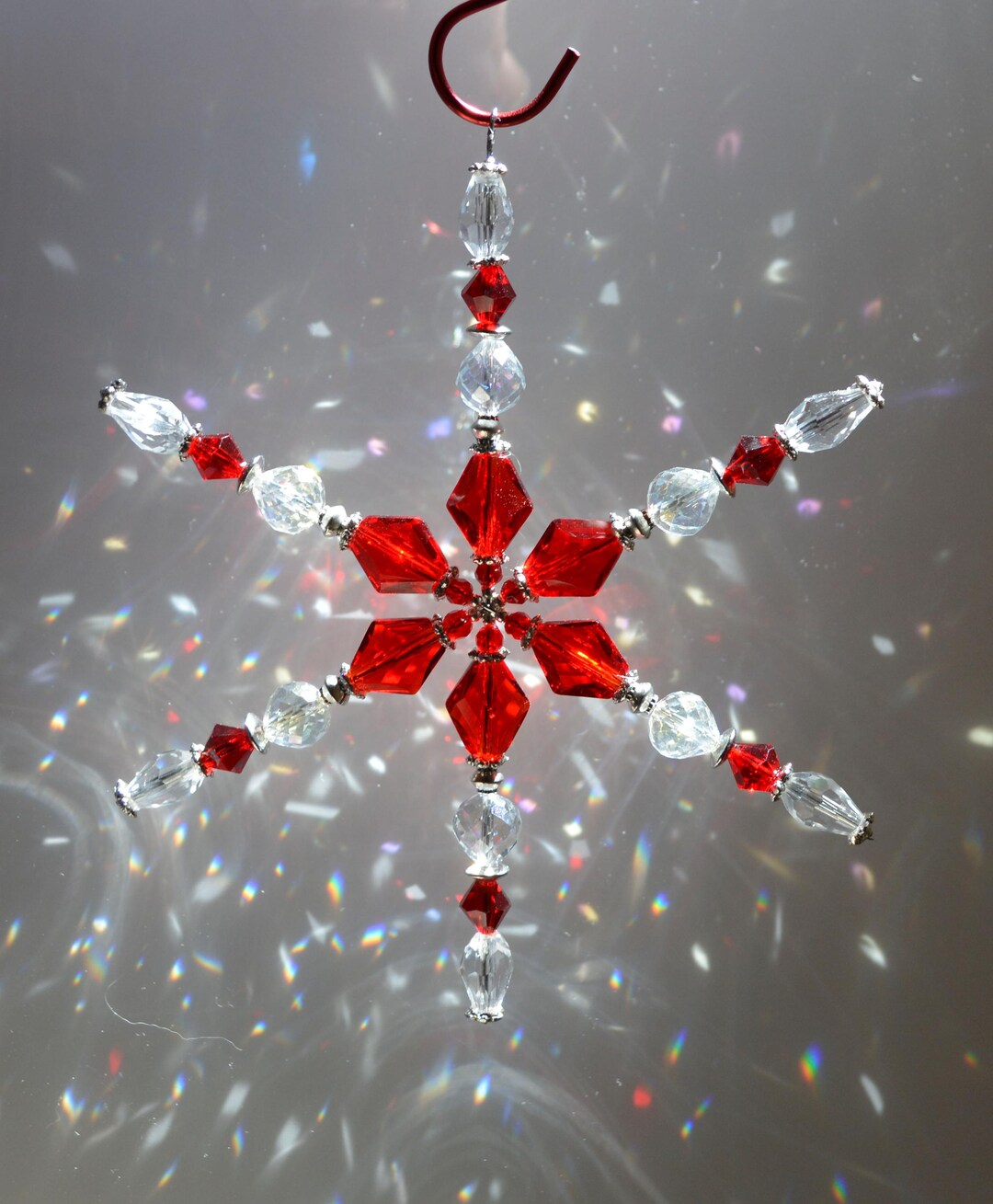 Large Beaded Austrian Crystal Snowflake Tree Ornament or Hanging ...