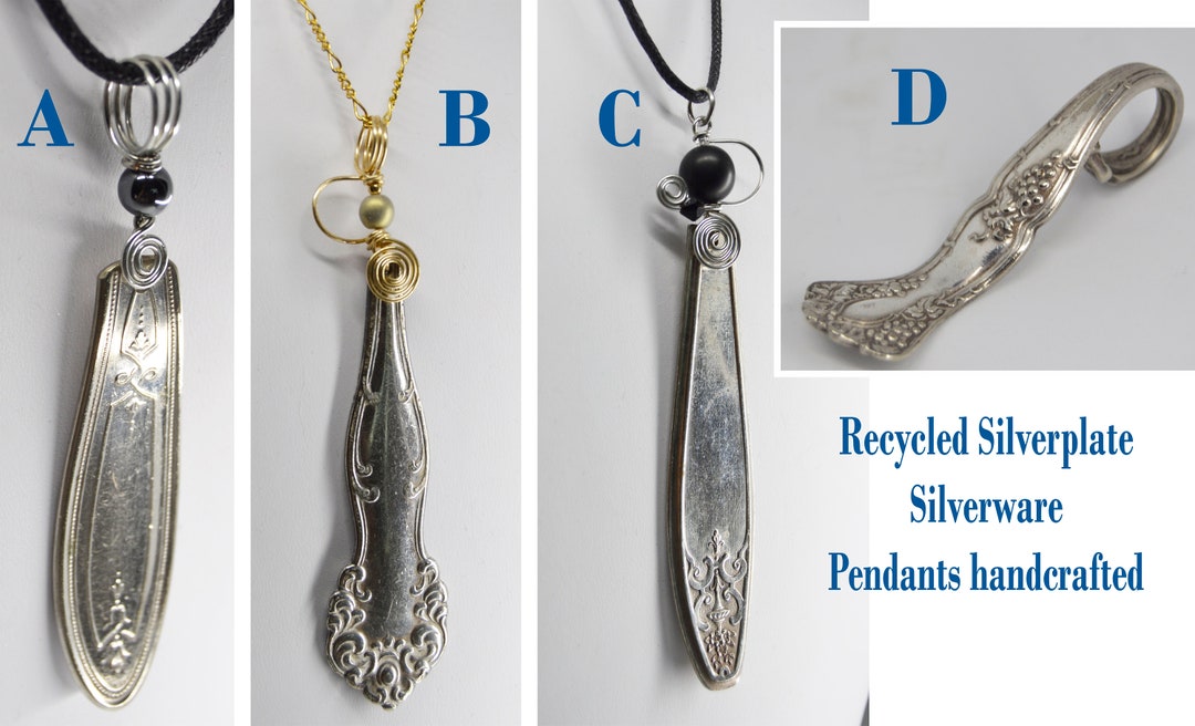 4 Recycled Silver Plate Spoon Pendant Necklaces Handcrafted Silverware ...