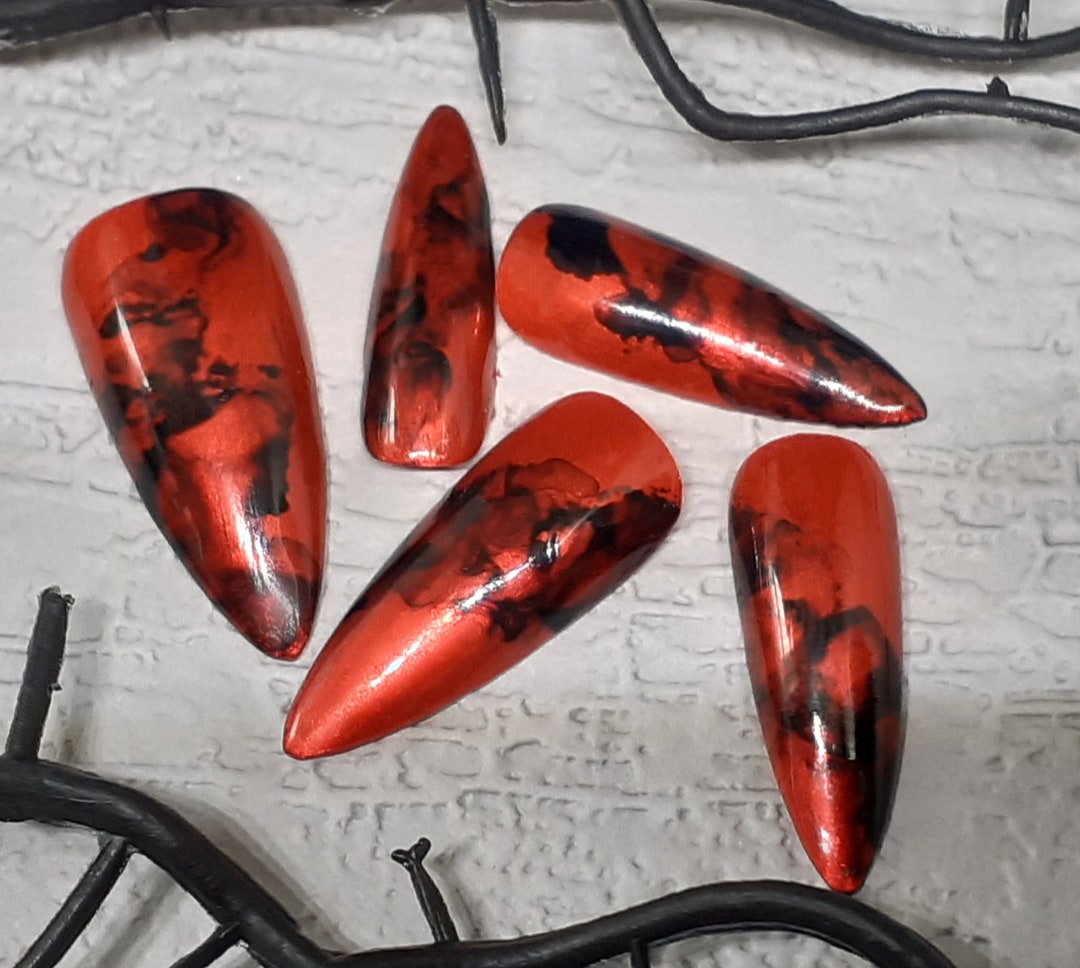 SPIRO Metallic Red Custom Gel Smoke Nails Hand Painted - Etsy