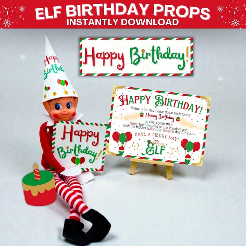 Elf Birthday Printable Kit | Elves Party Decorations | Birthday Card ...