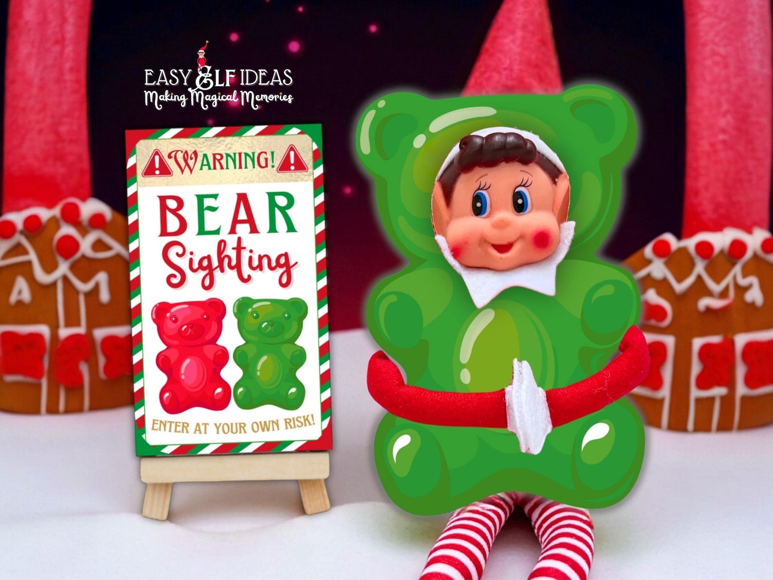 Gummy Bear Elf Costume Prop Kit | Red & Green Teddy Outfit + Funny Sign ...