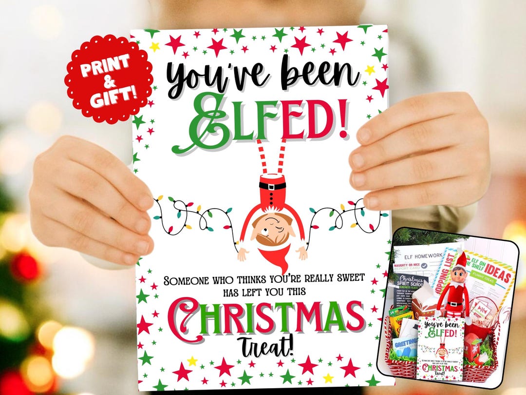 PRINTABLE You’ve Been ELFED Card | 5x7 Santa’s Christmas Elf Cute Gift ...