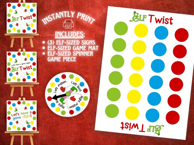 Printable Elf Twist-er Game Night: Christmas Elf Mini Scene (PDF ...