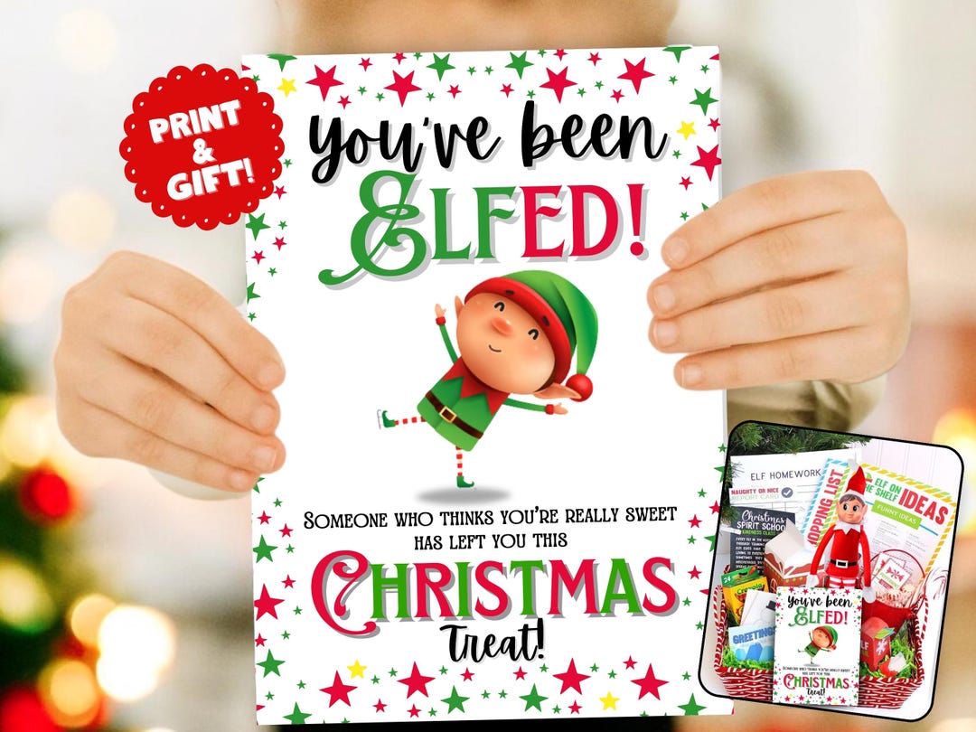 PRINTABLE Youve Been ELFED Card 5x7 Santas Christmas Elf Cute Gift Bag ...
