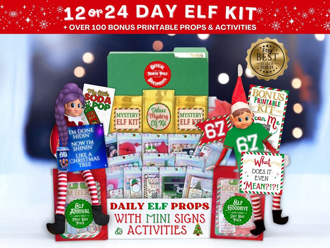 DELUXE 12 or 24 Day Elf Kit | Preplanned Elf Advent Box | Daily Props ...