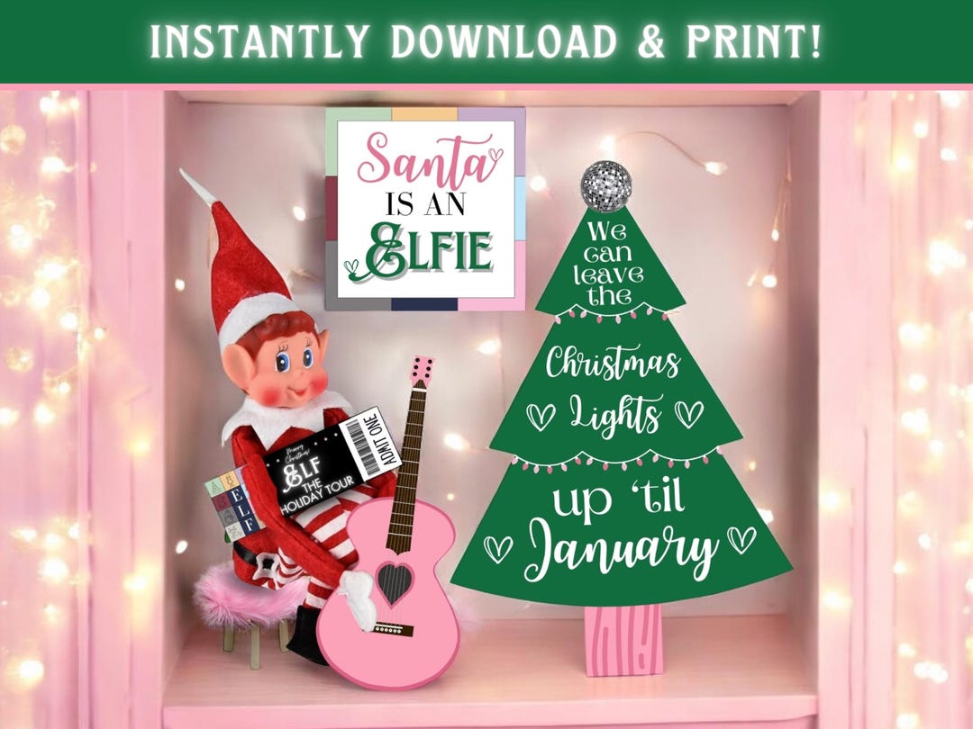 PRINTABLE Cute ELF Eras Concert Scene Props Girl Mini Guitar, Sign ...