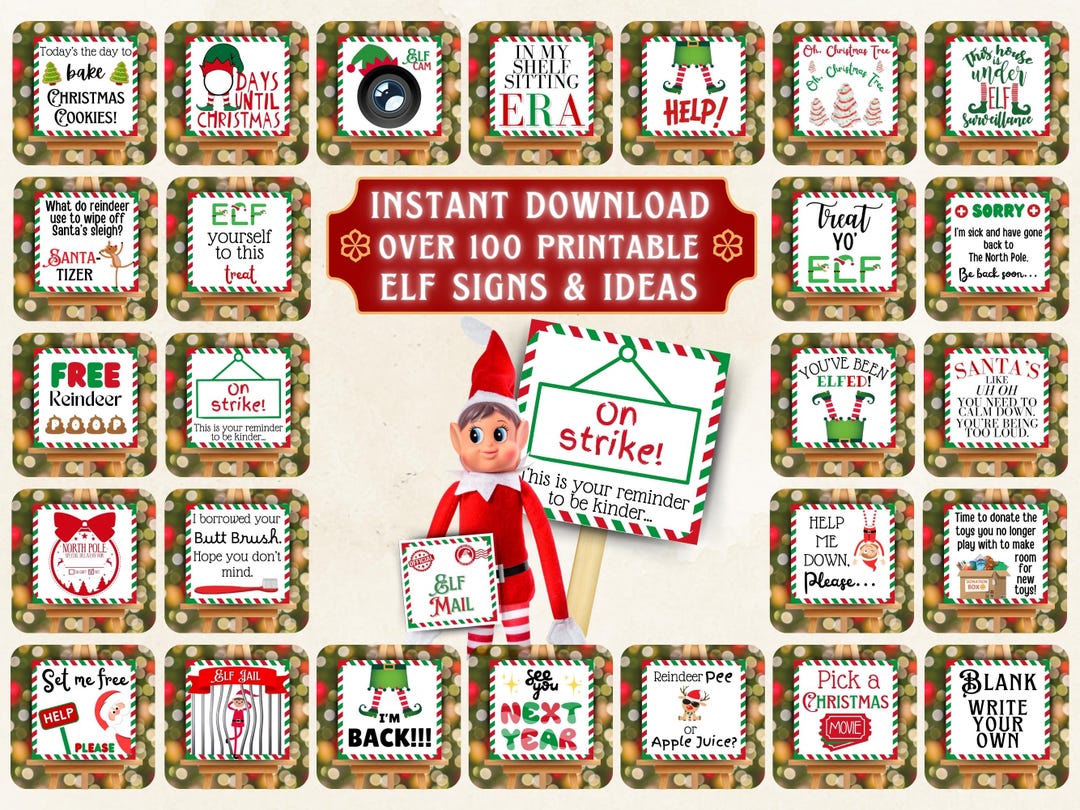 Printable Elf Signs: 100+ Mini Christmas Props (PDF Download) - Etsy