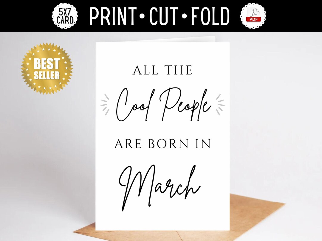 PRINTABLE Minimalist March Birth Month Birthday Greeting Card 5x7 ...