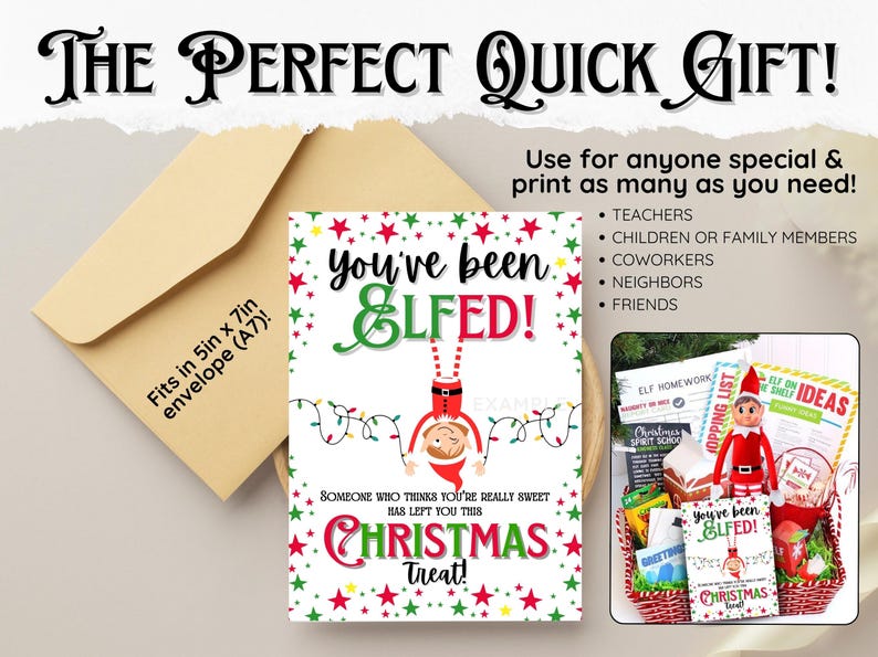 PRINTABLE You’ve Been ELFED Card | 5x7 Santa’s Christmas Elf Cute Gift ...