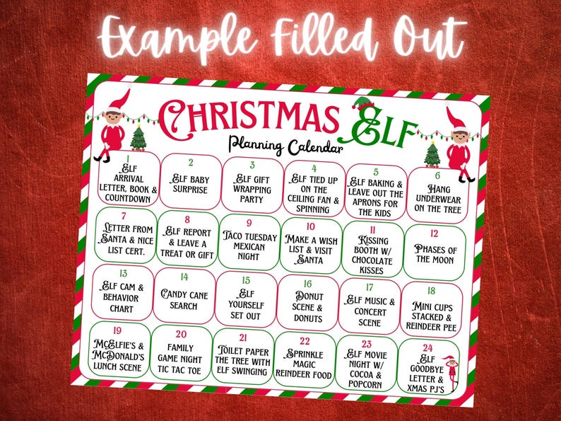 Editable Christmas Elf Planning Calendar: Printable Canva Template ...