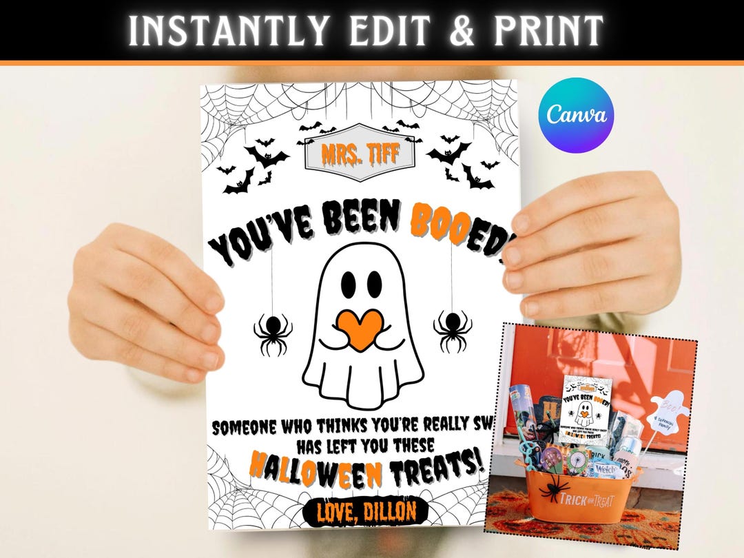 Editable You've Been Booed Card: Halloween Ghost, Spider (instant ...