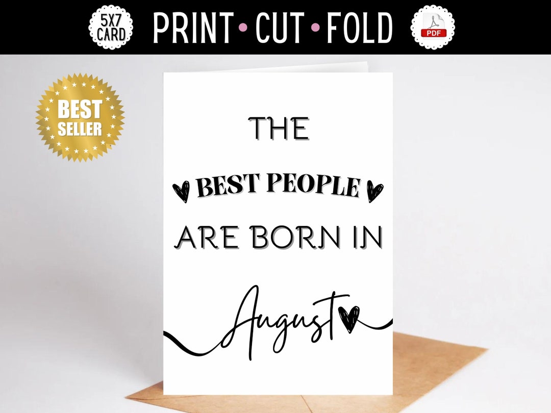 PRINTABLE August Birth Month Birthday Greeting Card 5x7 PDF Instant ...