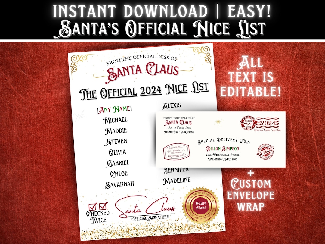 EDITABLE Santas Official Nice List Printable Template Click Text Boxes ...