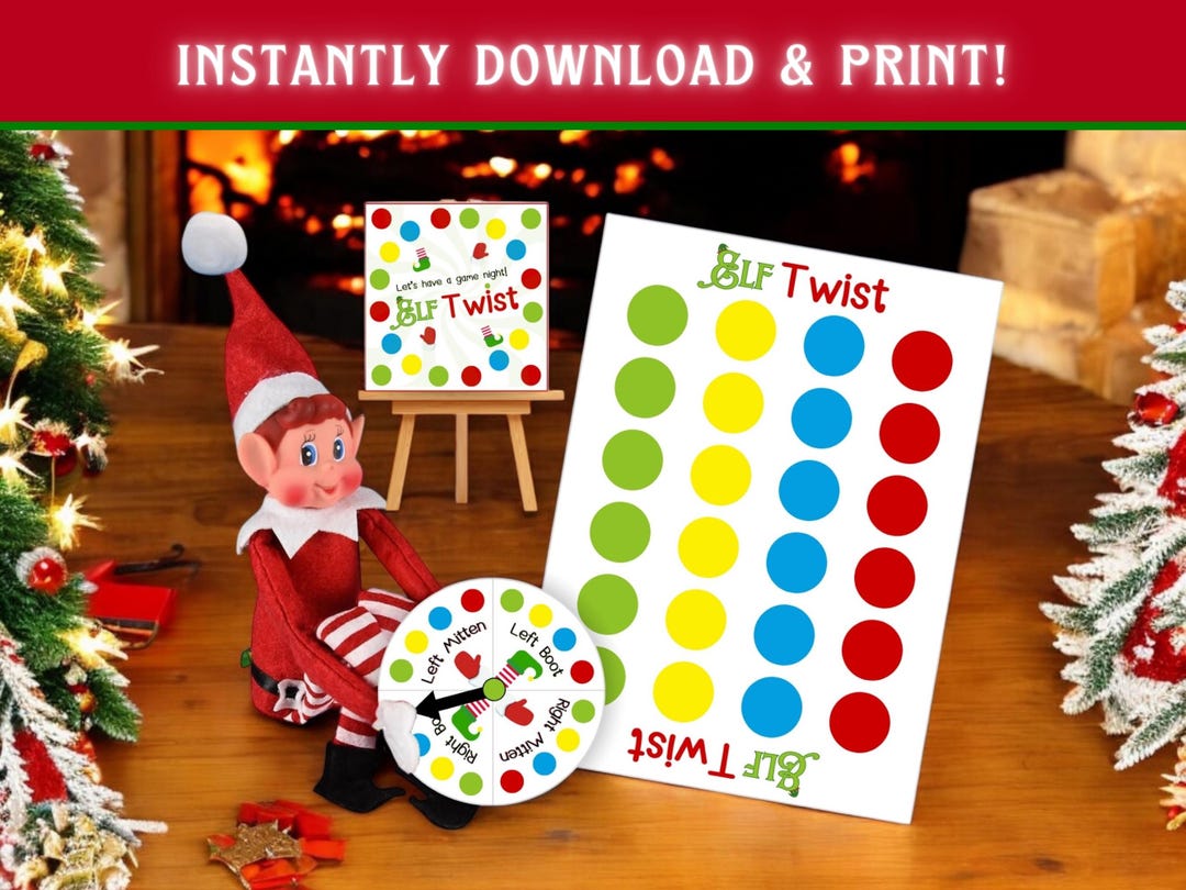 Printable Elf Twist-er Game Night: Christmas Elf Mini Scene (PDF ...