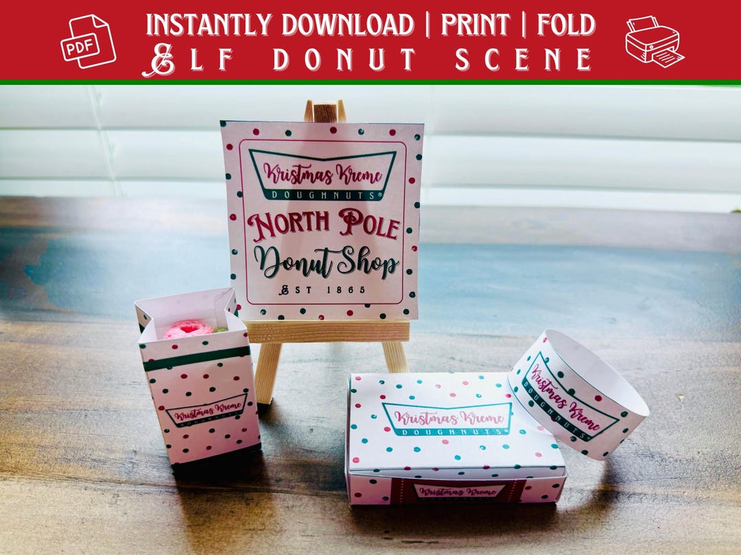 Elf Donut Scene Printable Props: Kristmas Kreme Box, Bag, Hat (PDF ...