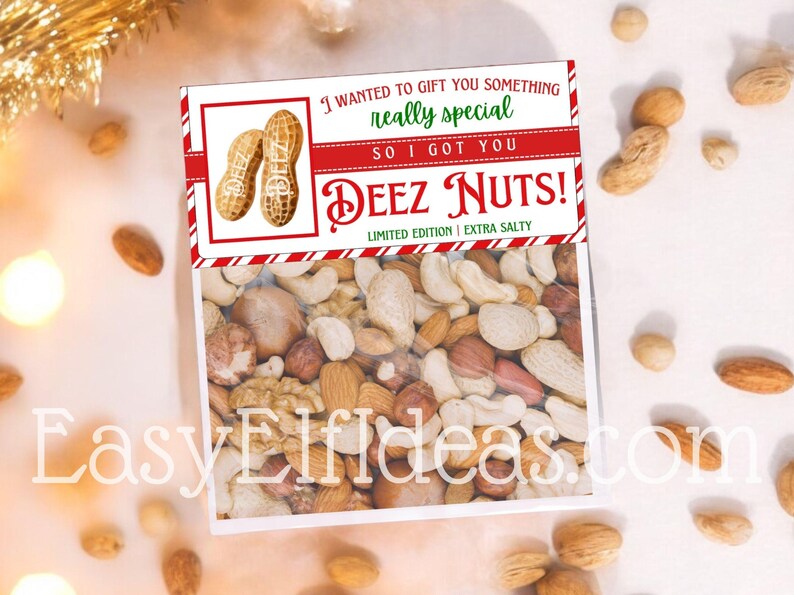 PRINTABLE Funny DEEZ NUTS Christmas Gift Bag Toppers | Peanuts Gag Gift ...