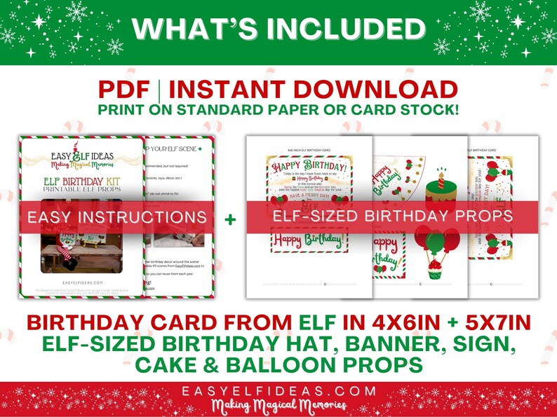 Elf Birthday Printable Kit | Elves Party Decorations | Birthday Card ...