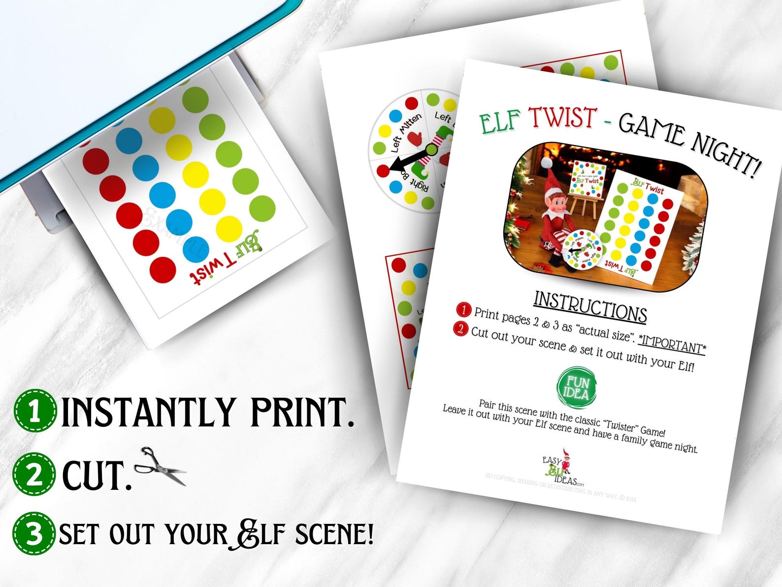 Printable Elf Twist-er Game Night: Christmas Elf Mini Scene (PDF ...
