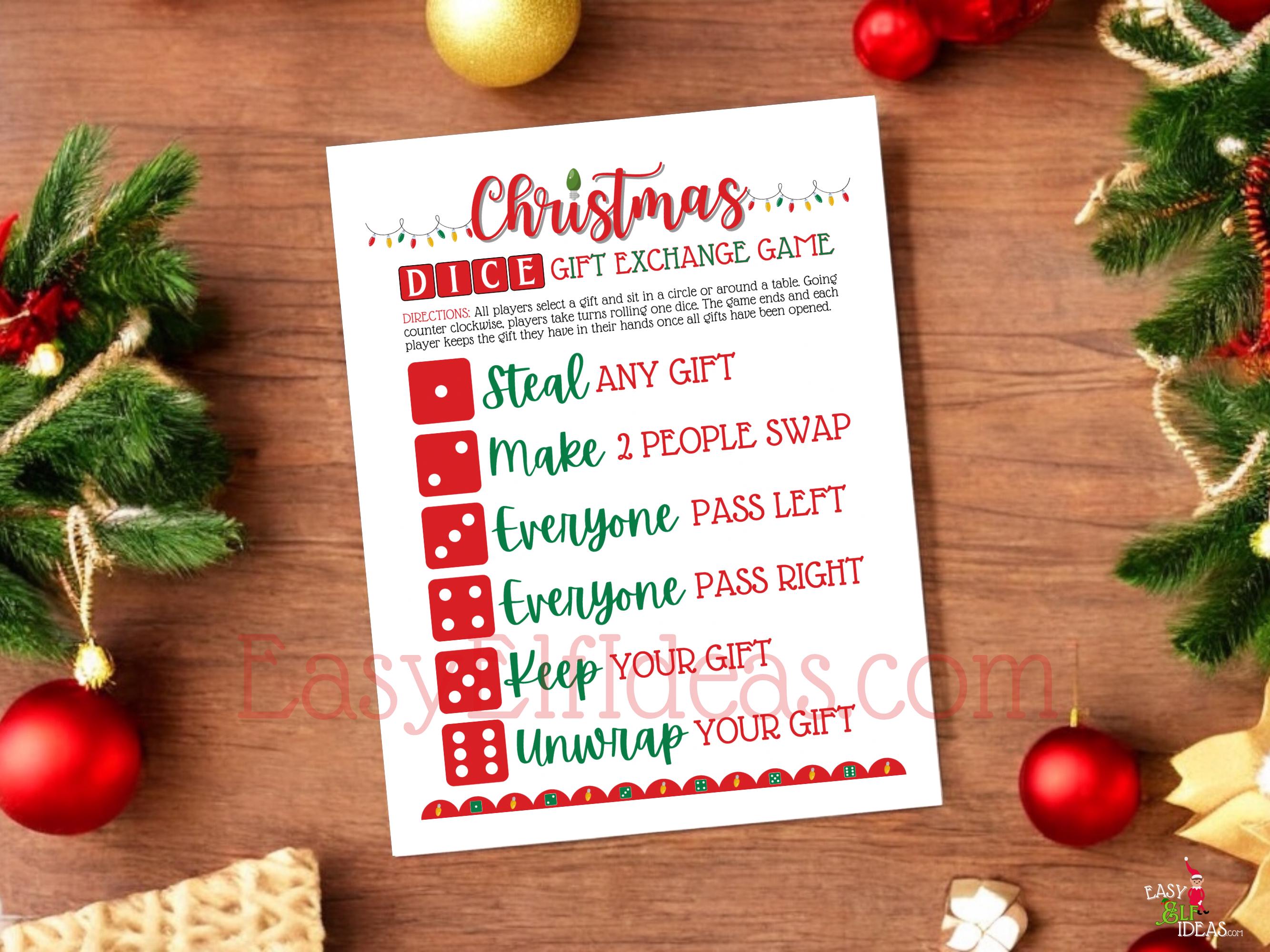 PRINTABLE Christmas Lights Dice Gift Swap or Exchange Pass Game | Small ...