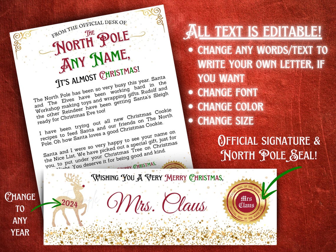 Editable North Pole Letter Template: Personalized Mrs. Claus Mail ...