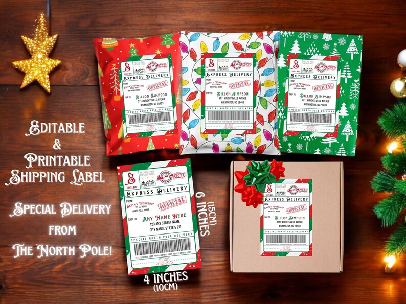 Editable Santa Shipping Label Template: North Pole Christmas (digital ...