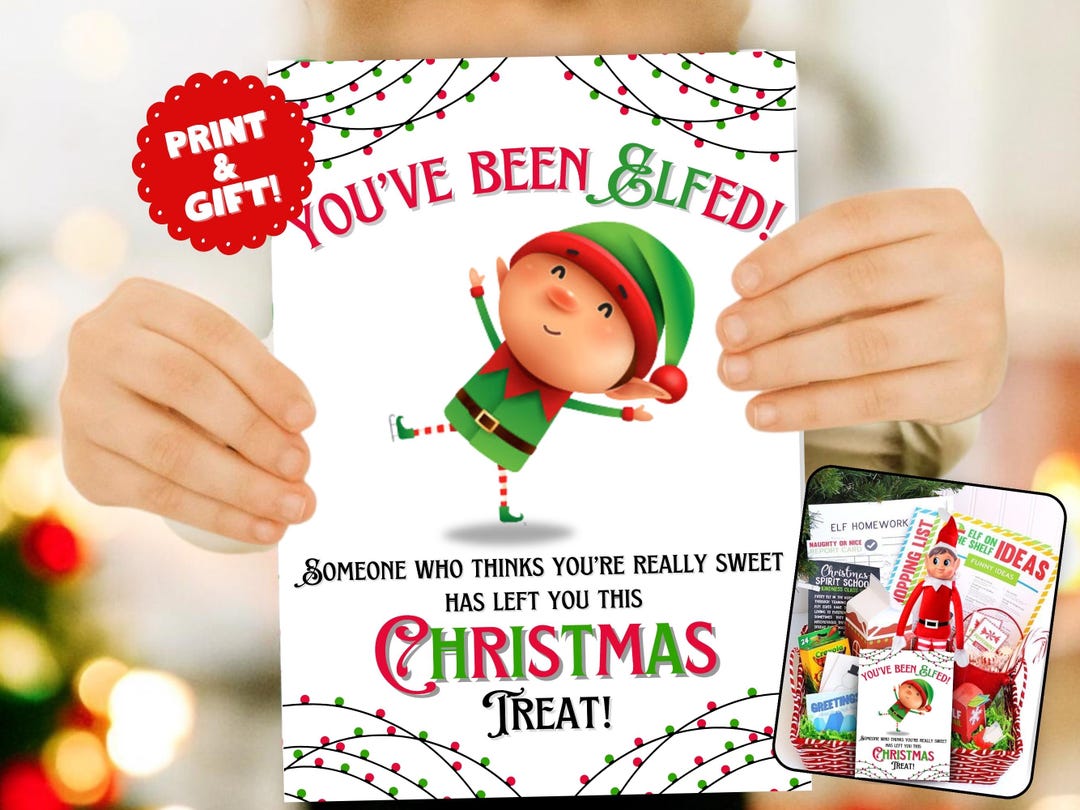 PRINTABLE You’ve Been ELFED Card | 5x7 Santa’s Christmas Elf Cute Gift ...