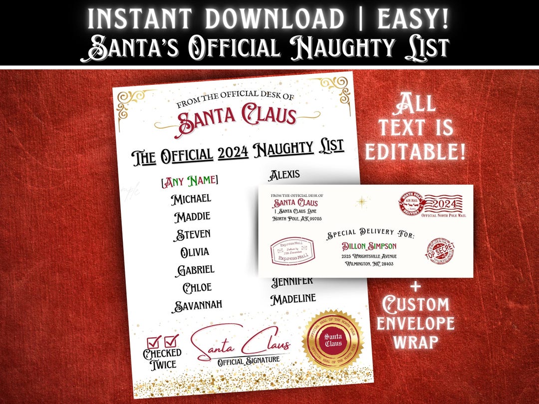 EDITABLE Santa’s Official Naughty List Printable Template | Click Text ...
