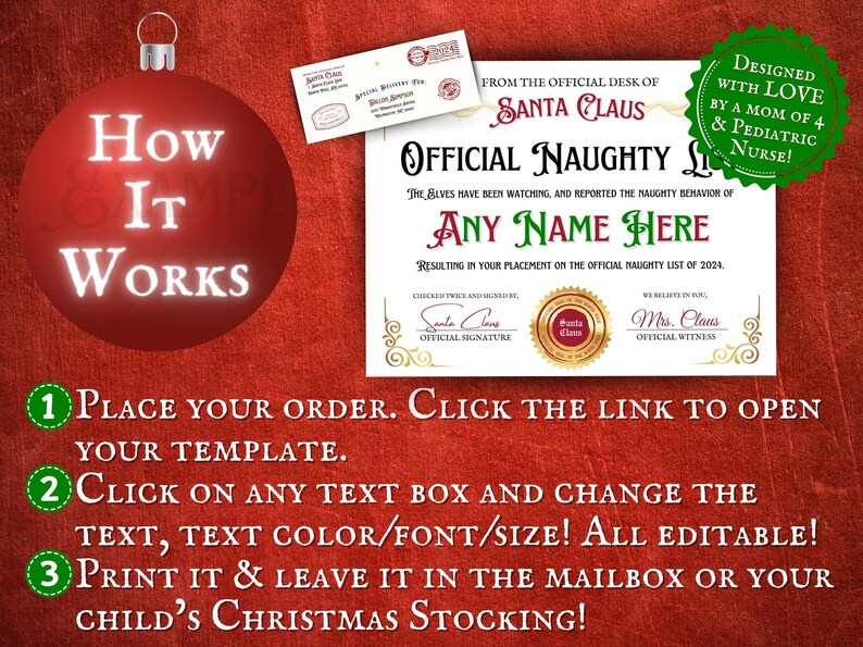 EDITABLE Santas NAUGHTY List Official Certificate | Personalized Custom ...
