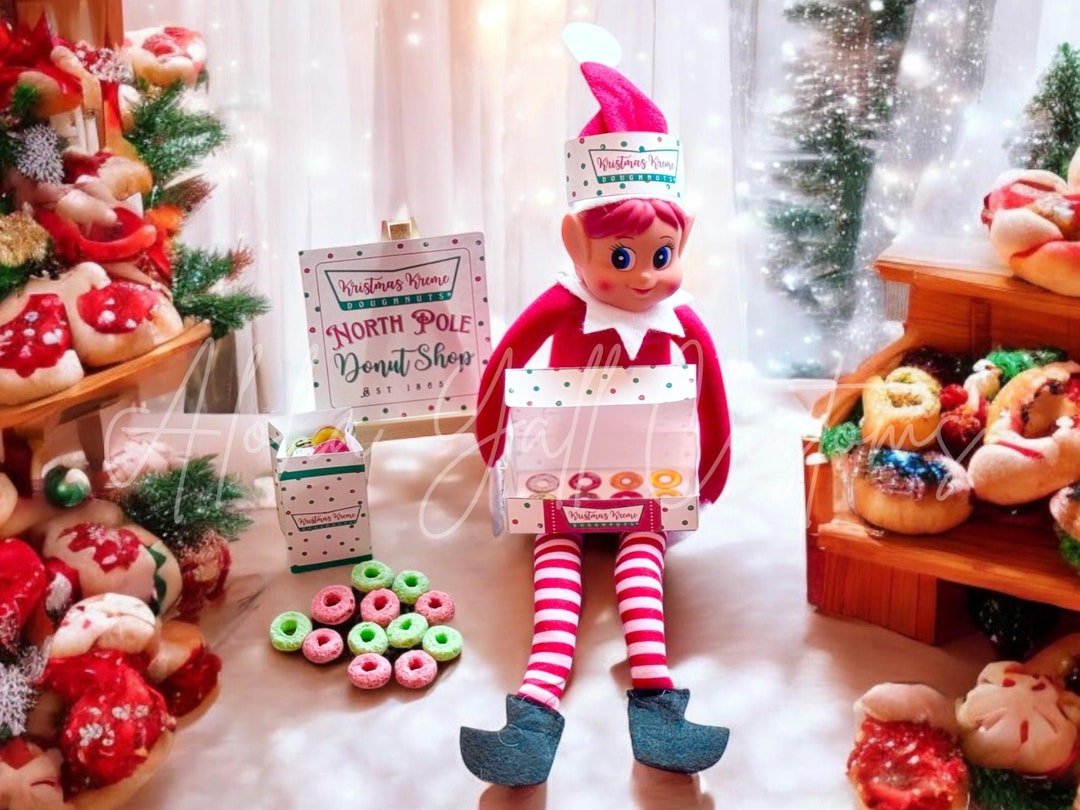 PRINTABLE Elf Donut Scene Props | Kristmas Kreme Doughnuts Box, Bag ...