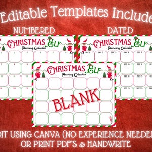 Editable Christmas Elf Planning Calendar: Printable Canva Template ...