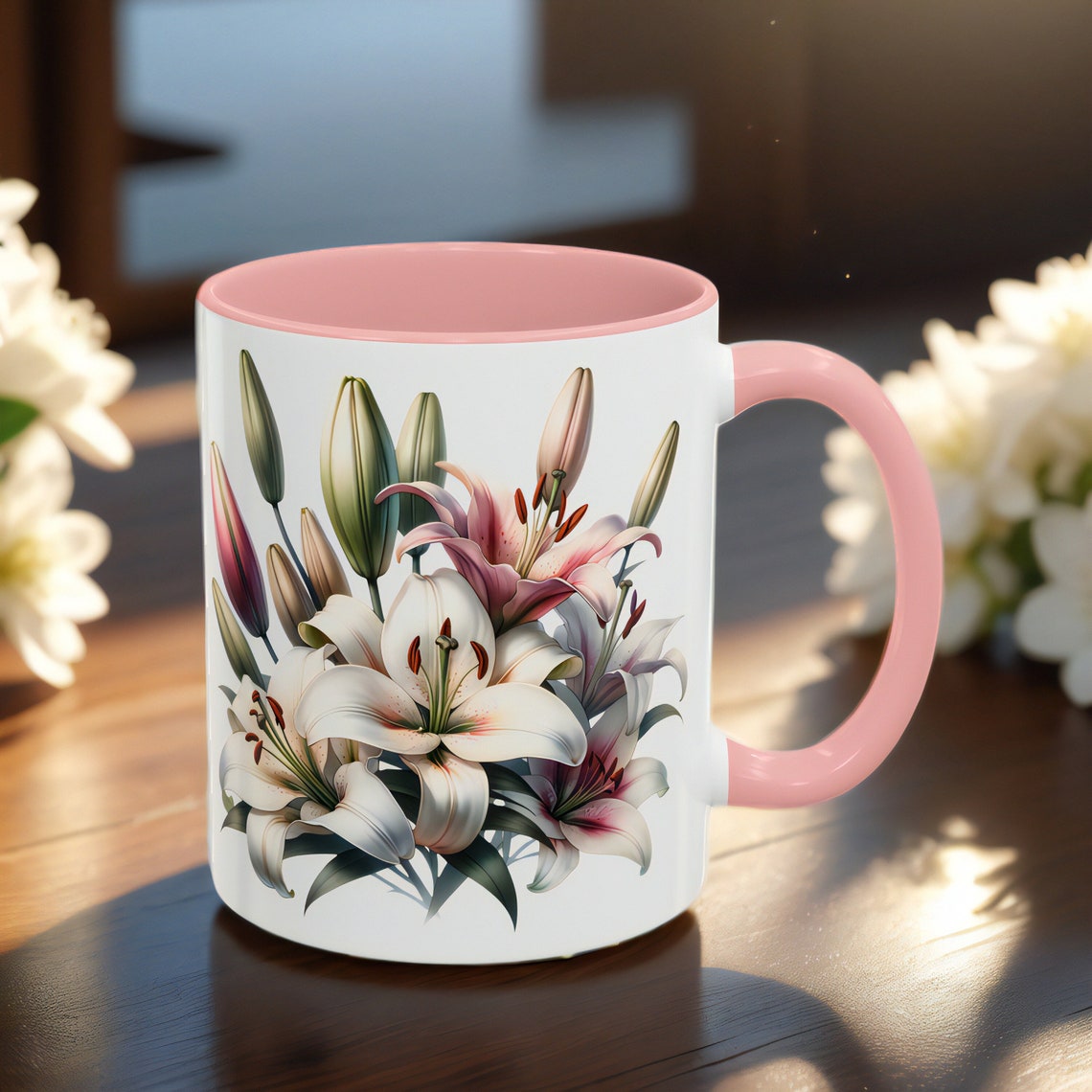 Pink Lily Mug - Floral Designs, Beautiful Flower Mug, Hot Tea/coffee ...
