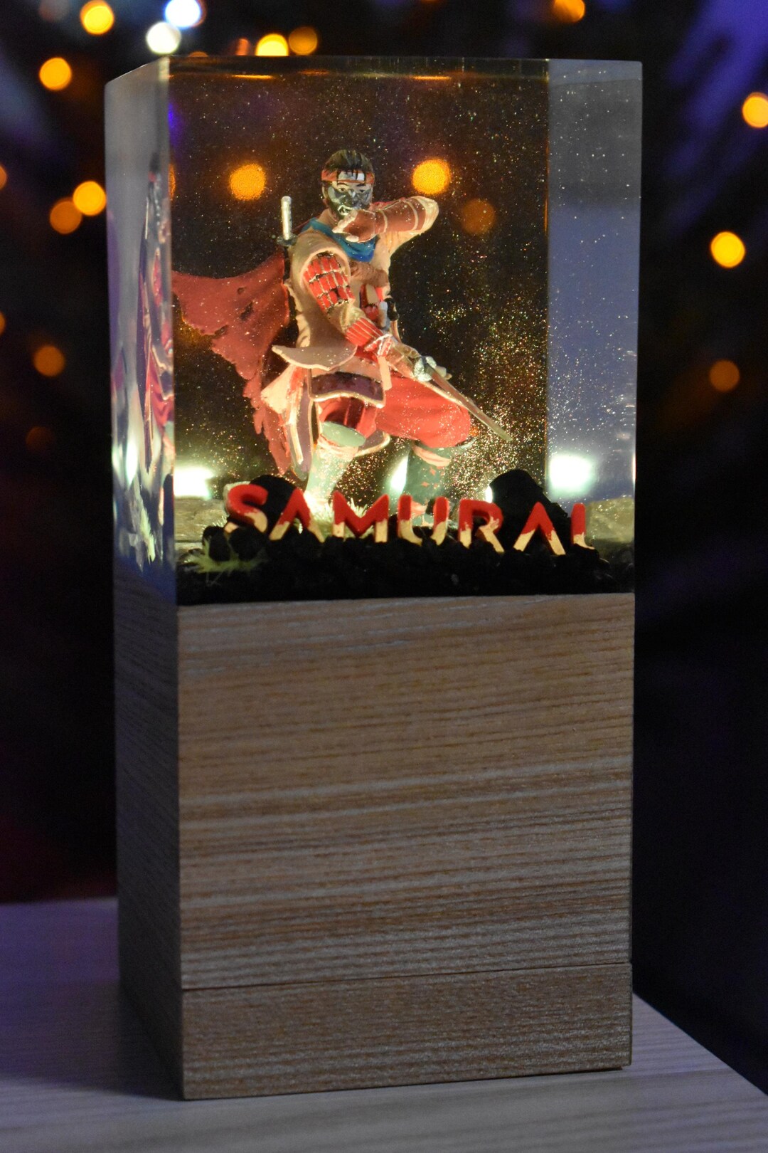 SAMURAI Games Handmade Wood Epoxy Night Lamp Rustic Bedside Light LED ...